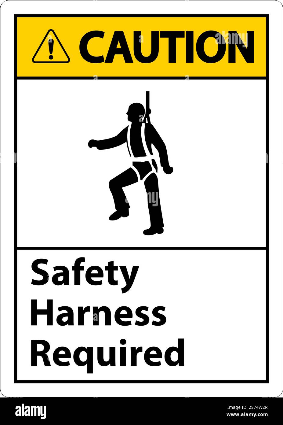 Caution Safety Harness Required Sign On White Background Stock Vector ...