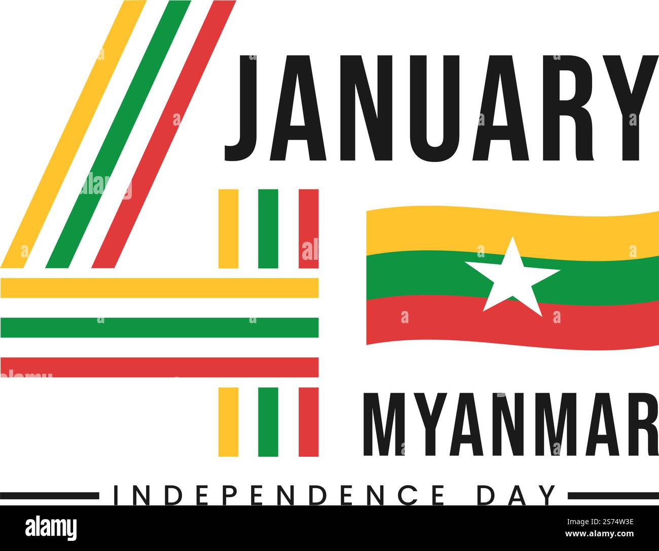 Celebrating Myanmar Independence Day on January 4th with Flags in Flat ...