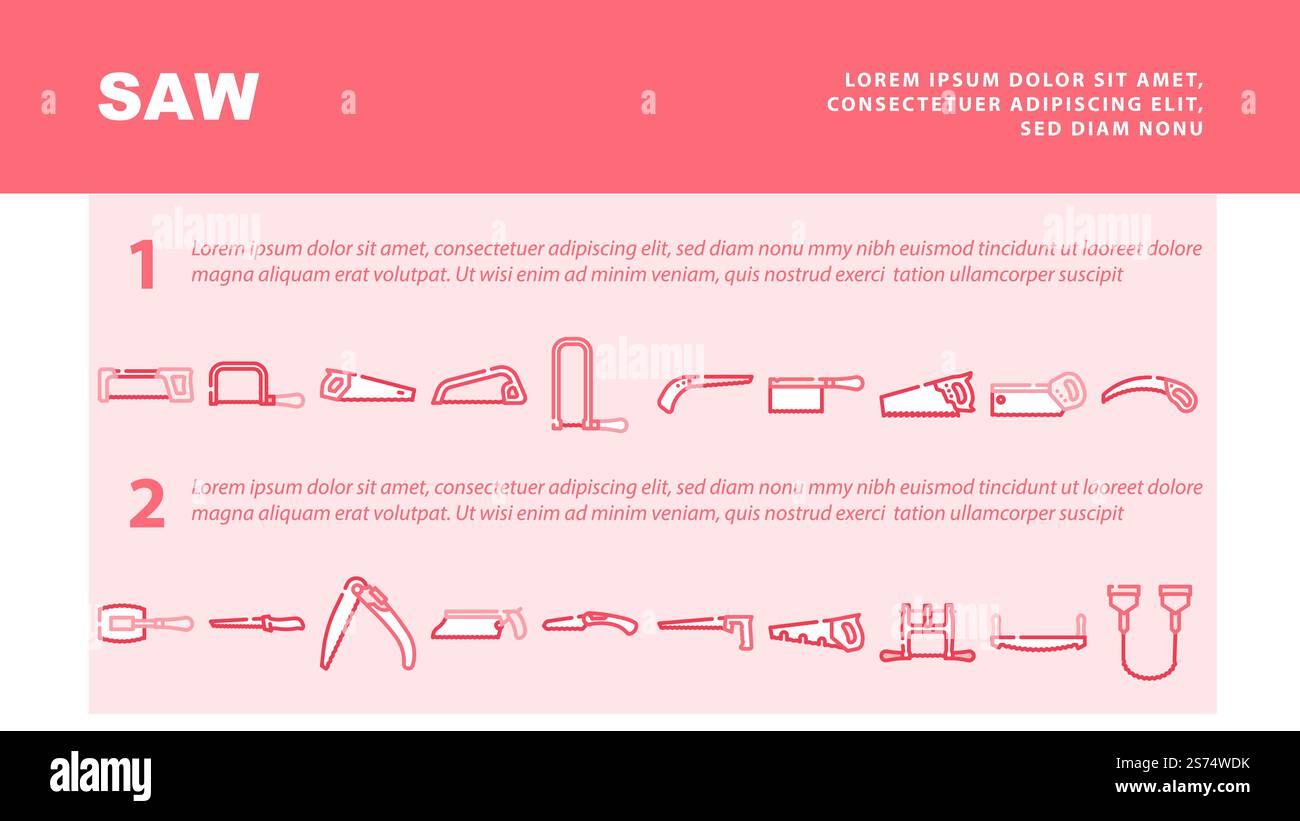 hand saw construction landing web page header vector. tool wood ...