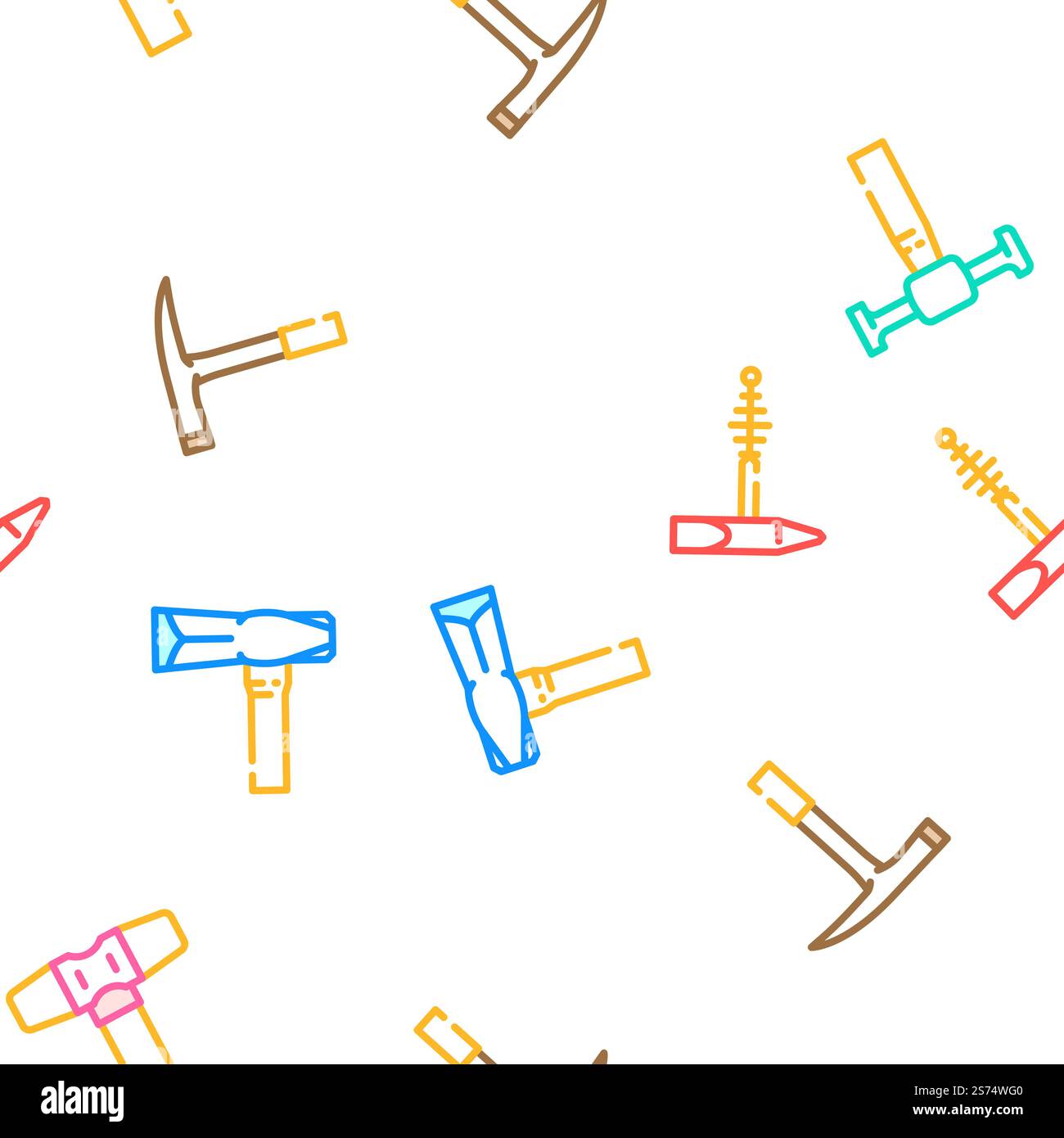 hammer tool construction vector seamless pattern thin line illustration ...