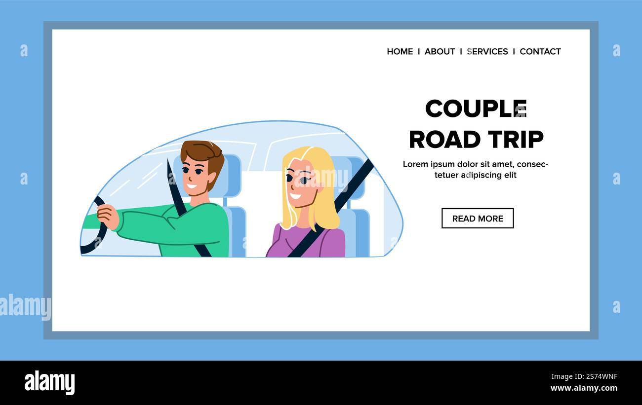 couple road trip vector. car vacation, travel fun, female together ...