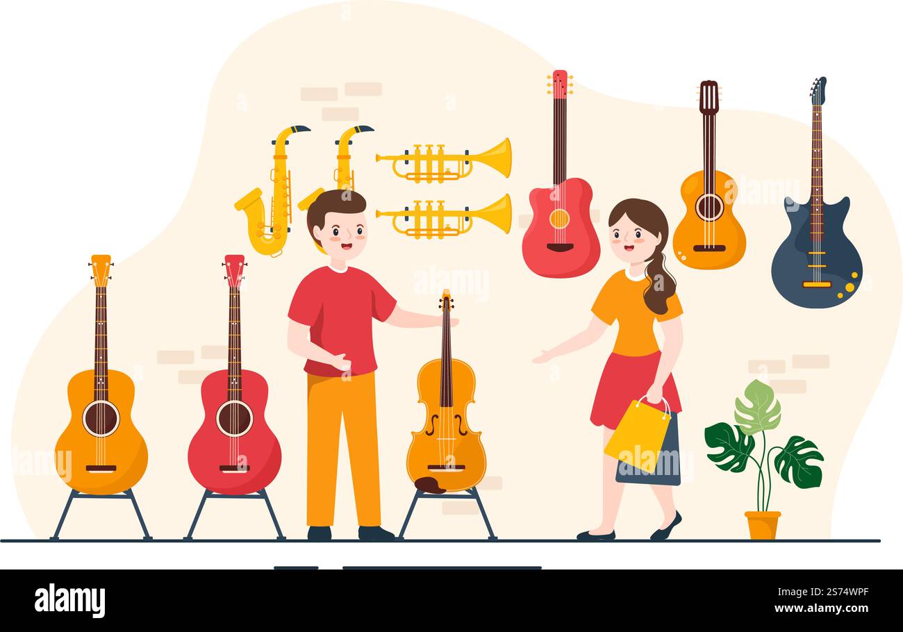 Music Store with Various Musical Instruments, CD, Cassette Tapes and ...