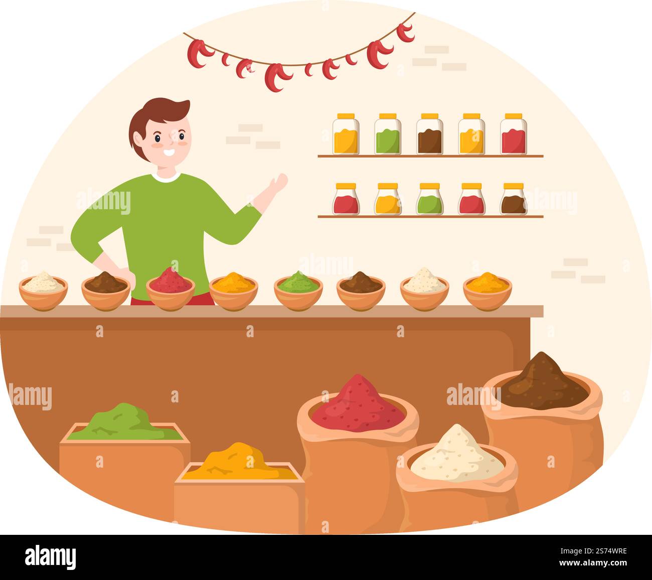 Spice Shop with Different Hot Spices, Condiment, Exotic Fresh Seasoning ...
