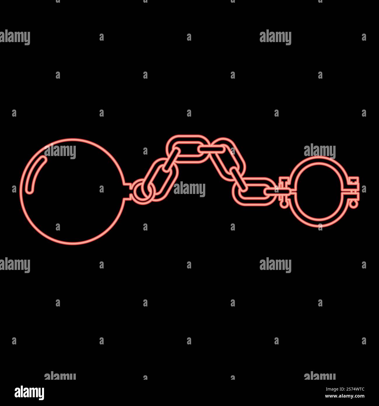 Neon shackles with ball red color vector illustration image flat style ...