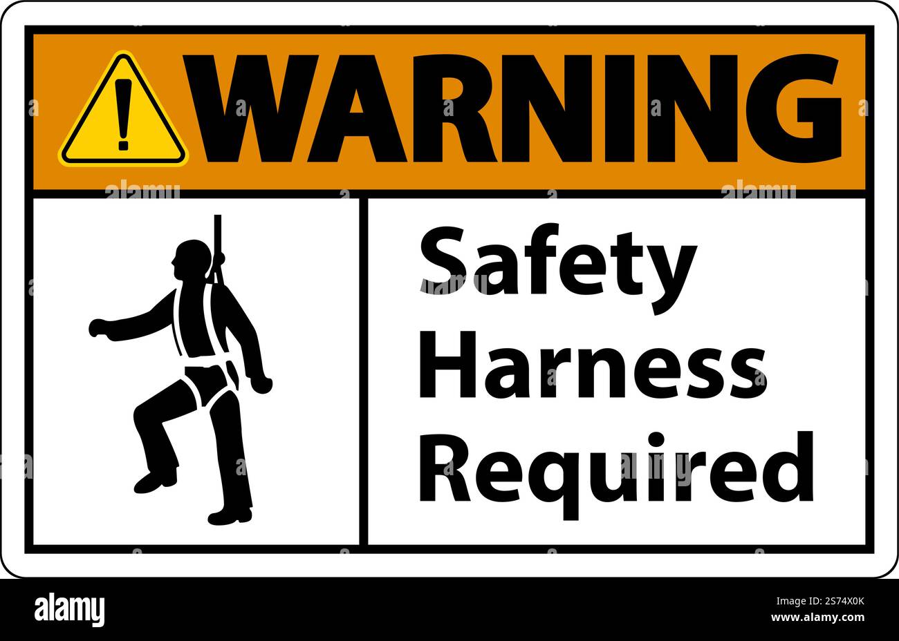 Warning Safety Harness Required Sign On White Background Stock Vector ...