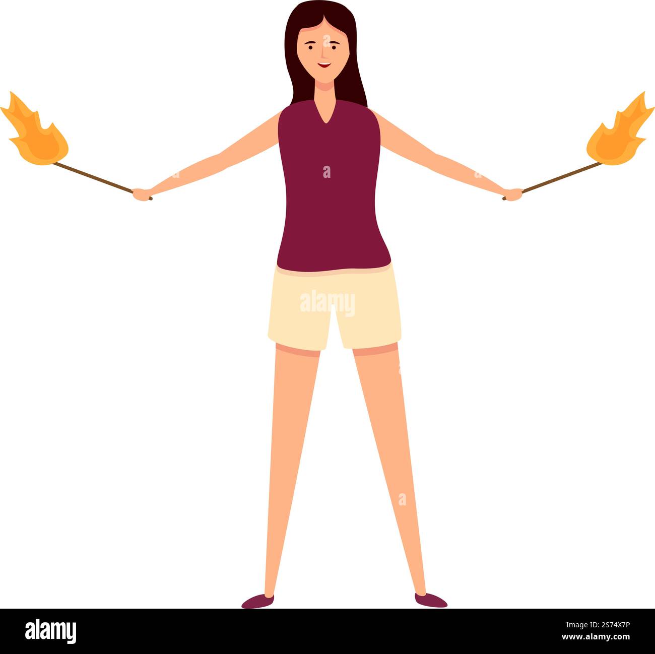 Female fakir icon cartoon vector. Fire show. Party event. Female fakir ...
