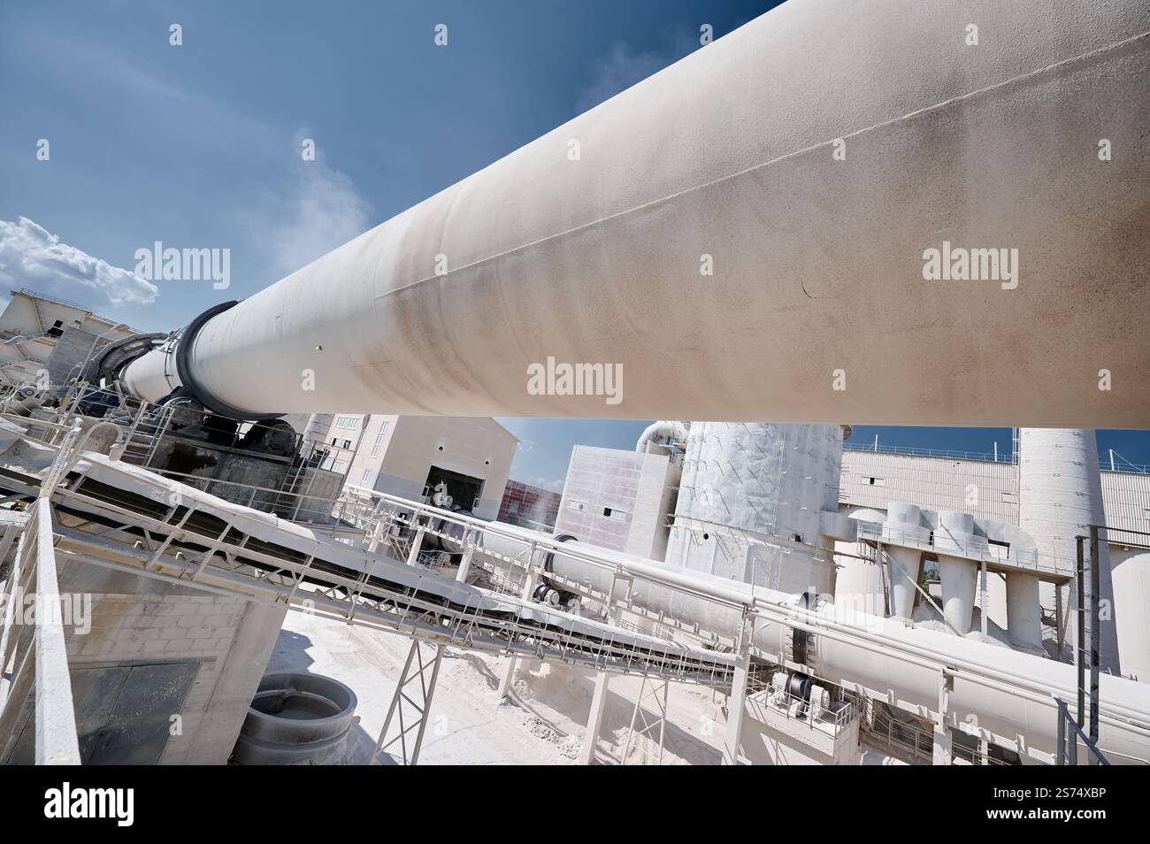 Limestone burning rotary furnace as pipe at industrial plant Stock ...
