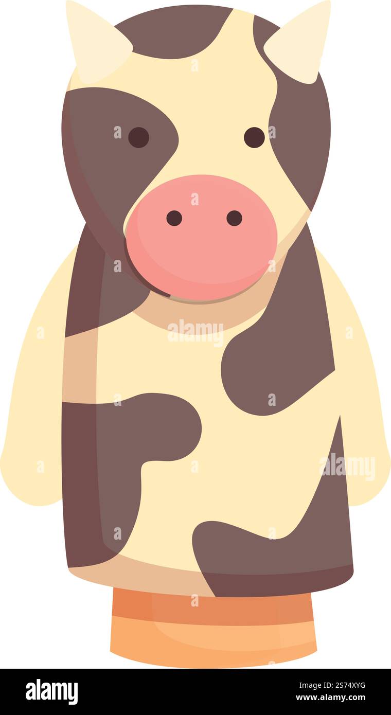 Farm cow puppet icon cartoon vector. Show stage. Animal doll. Farm cow ...
