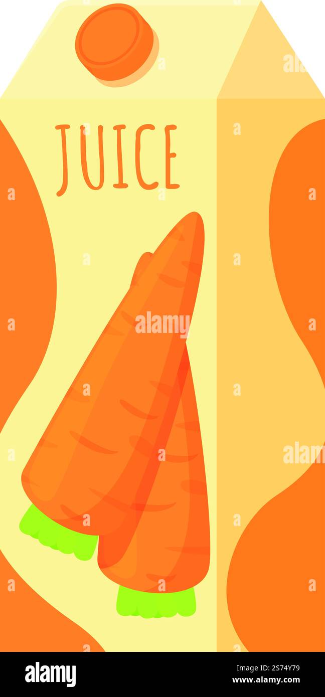 Juice pack icon cartoon vector. Carrot splash. Label food. Juice pack ...