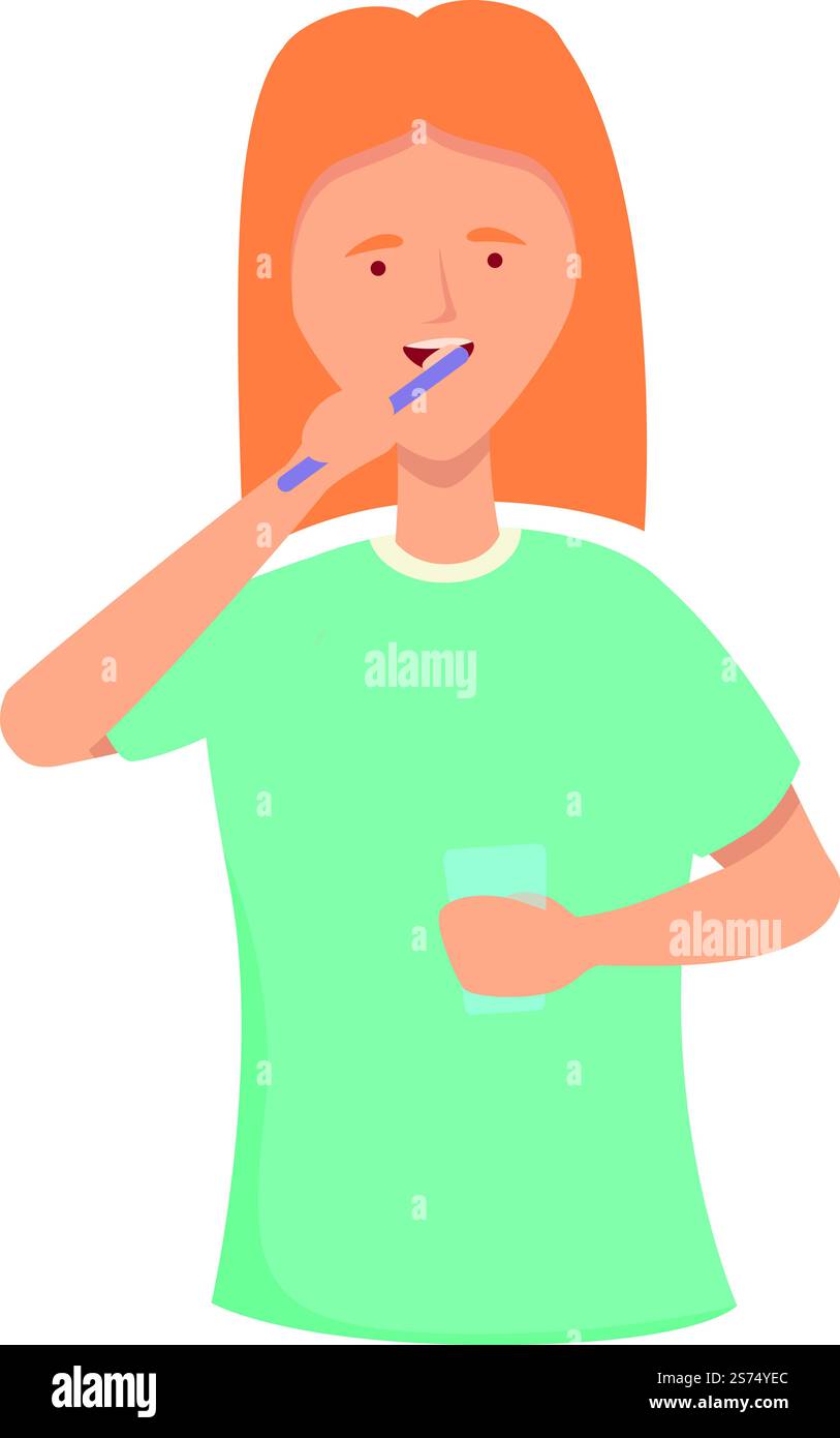 Girl brush teeth icon cartoon vector. Family people. Oral clean. Girl ...