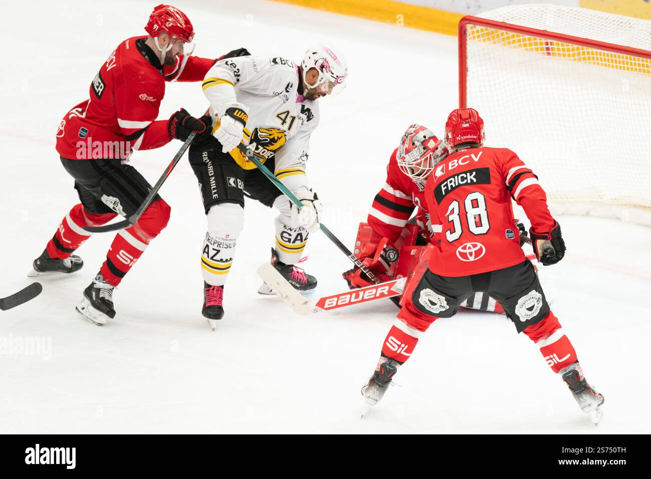 Lausanne, Switzerland. , . Kevin Pasche (goalkeeper) of Lausanne HC #33 ...