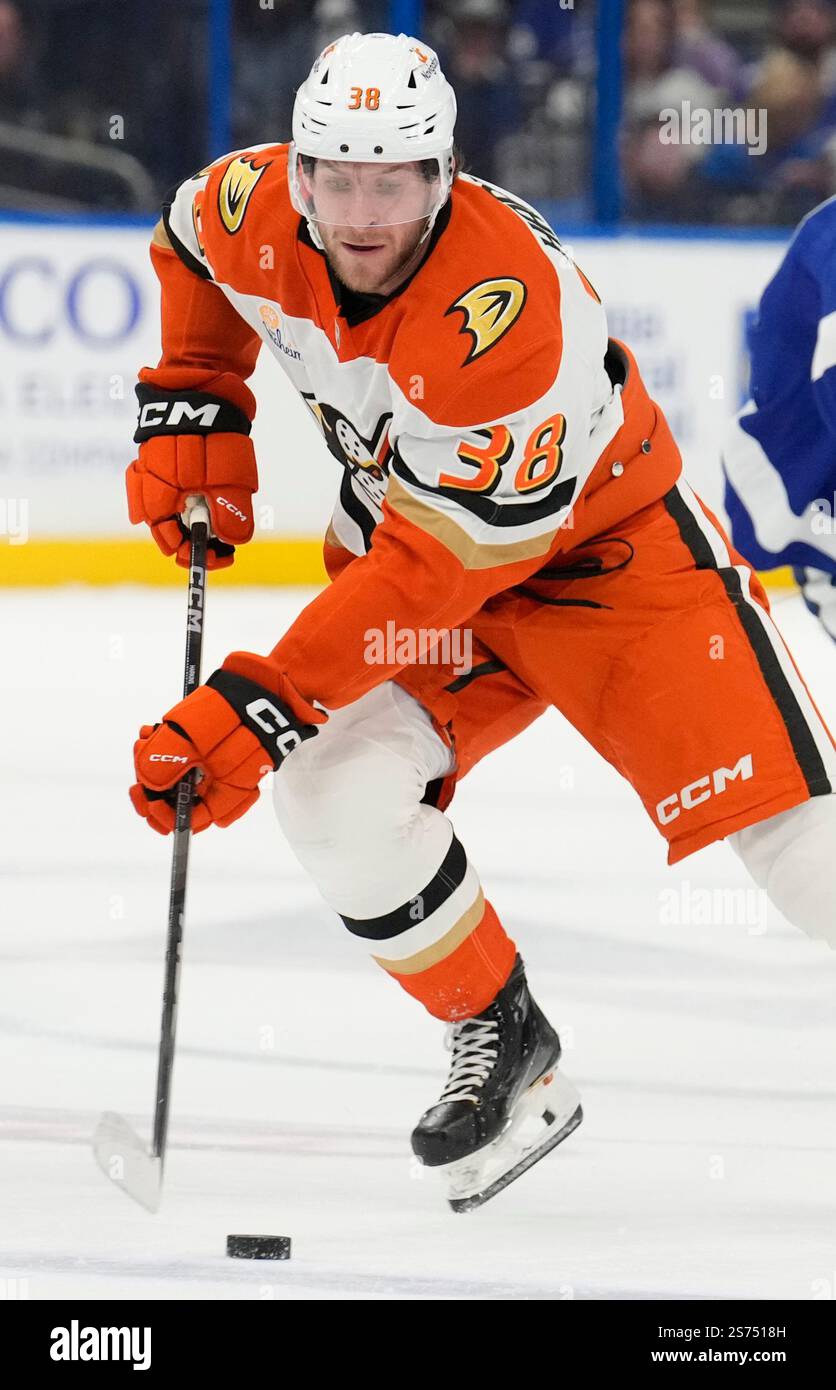 Anaheim Ducks center Jansen Harkins (38) against the Tampa Bay ...