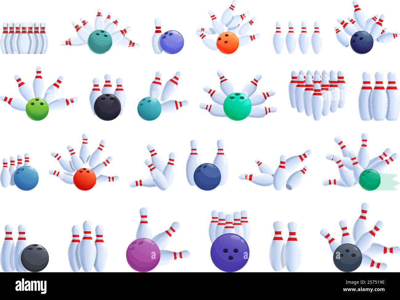 Skittles icons set cartoon vector. Sport game. Success equipment ...