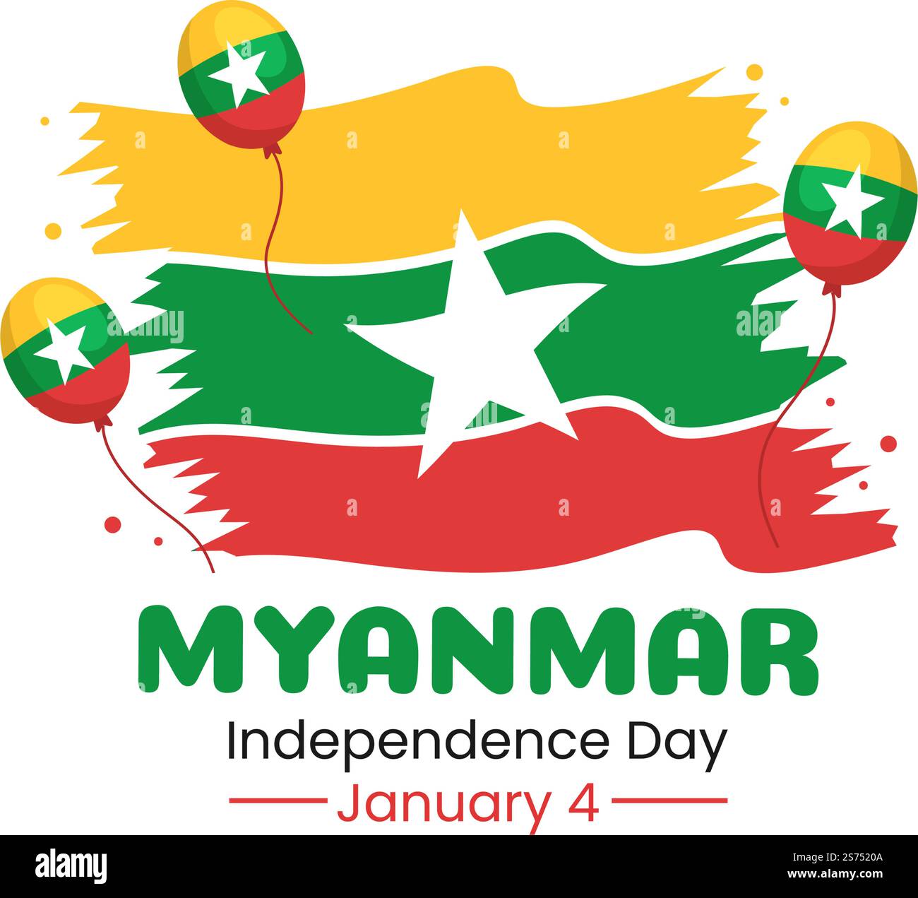 Celebrating Myanmar Independence Day on January 4th with Flags in Flat ...