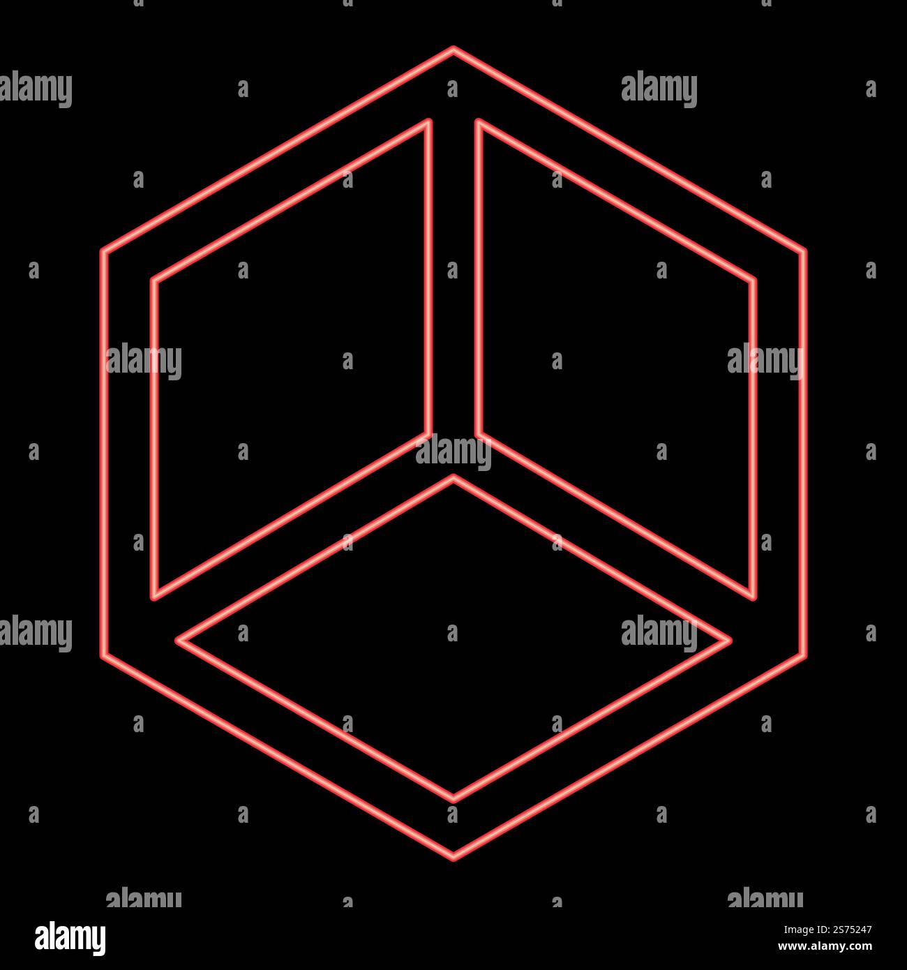 Neon abstract cube shape Hexagon box red color vector illustration ...