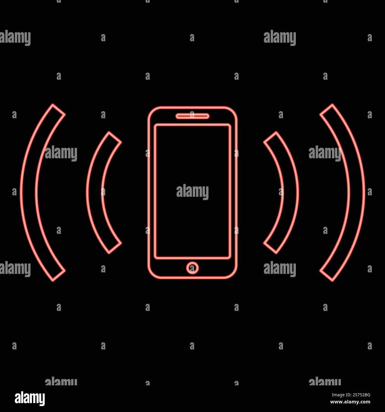 Neon smartphone emits radio waves red color vector illustration image ...