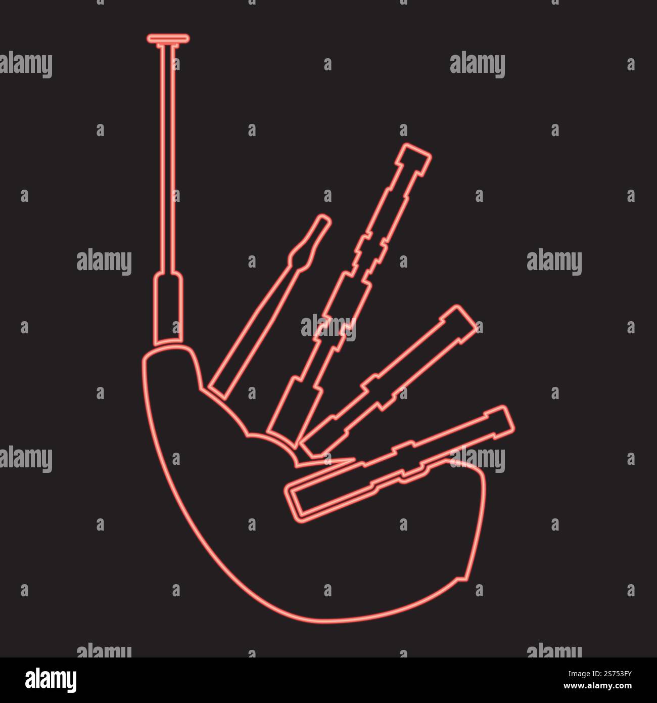 Neon bagpipes red color vector illustration image flat style light ...