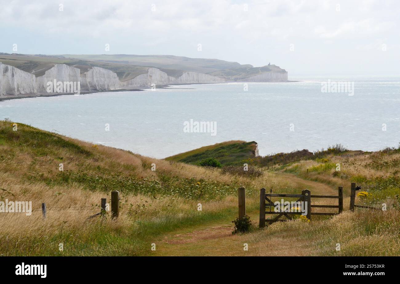 View of the Seven Sisters Cliffs from the hills. Seaford, East Sussex ...
