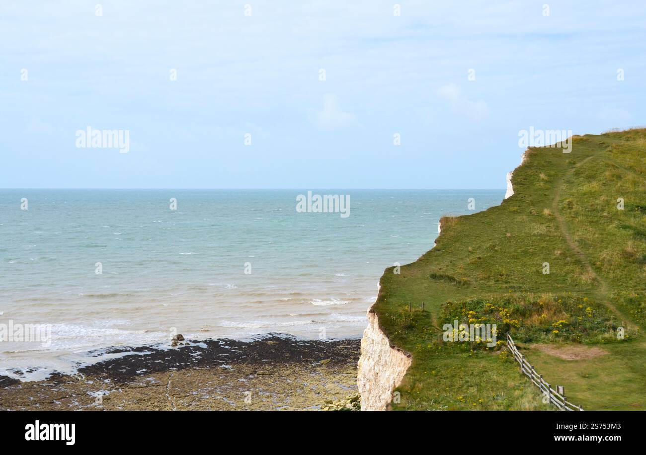 View of the sea and the seashore from the Seven Sisters Cliffs. Seaford ...
