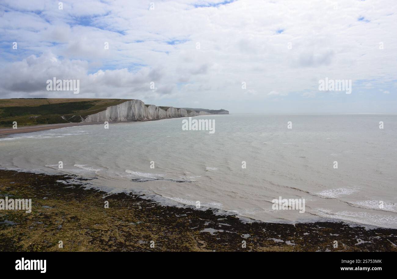View of the Seven Sisters Cliffs from the seashore. Seaford, East ...