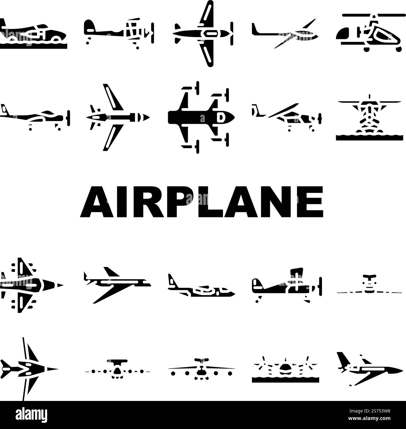 plane flight travel aircraft icons set vector. air sky, fly jet ...
