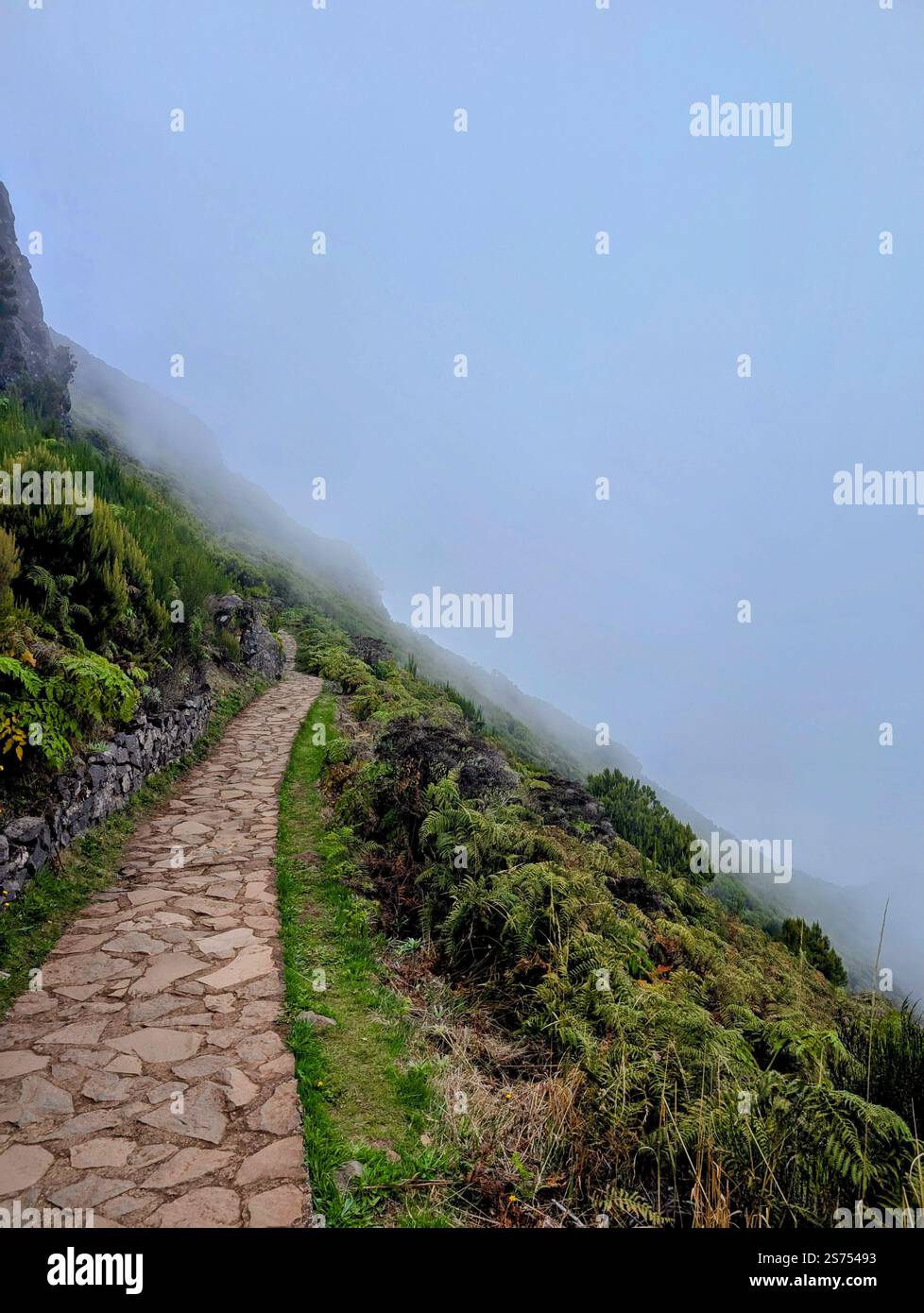Madeira island PR1 Pico do Arieiro cliff hill mountains hiking trail ...