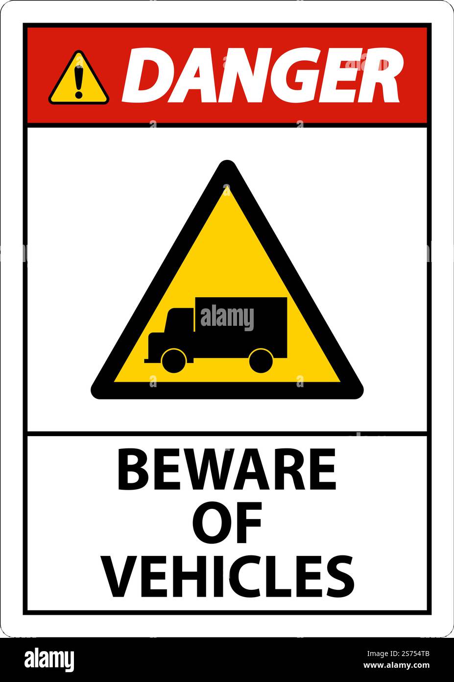 Danger Beware of Vehicles Sign On White Background Stock Vector Image ...