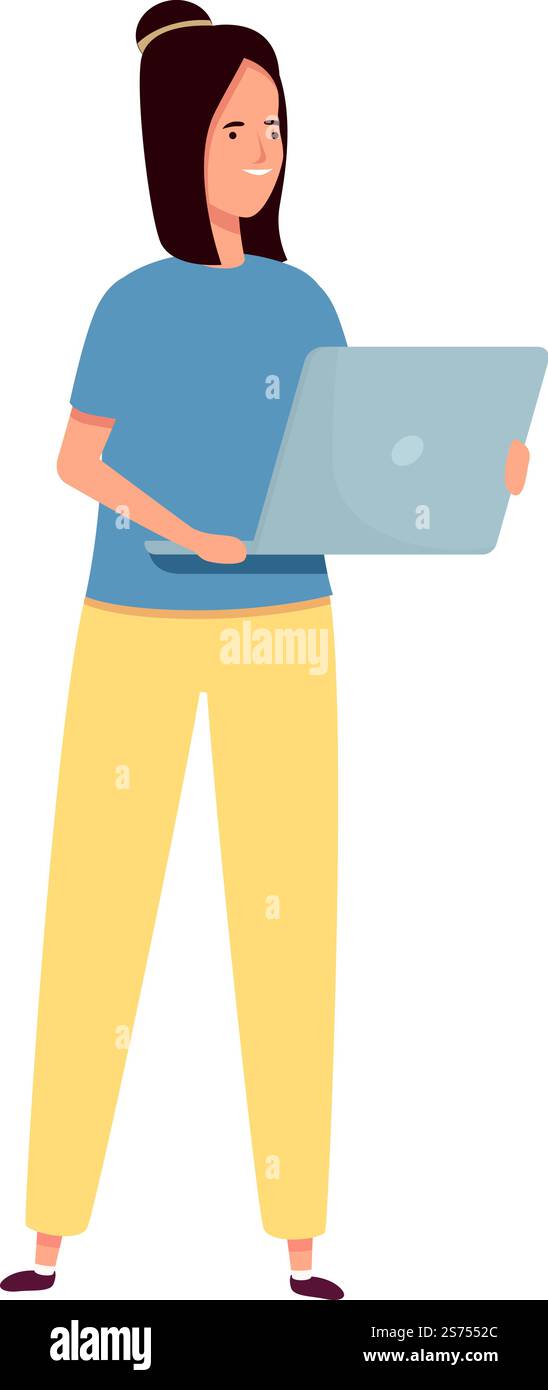 Girl freelancer icon cartoon vector. Work education. Remote home. Girl ...