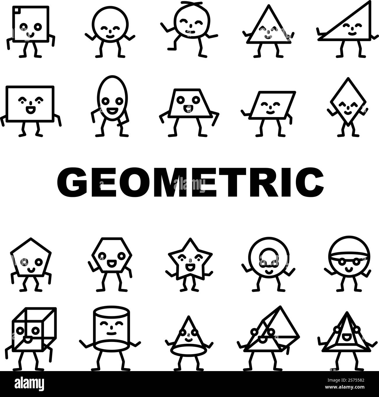 geometric shape funny icons set vector. face graphic, design square ...