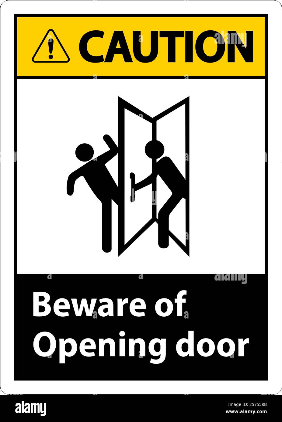 Caution Beware Opening Door Sign On White Background Stock Vector Image ...