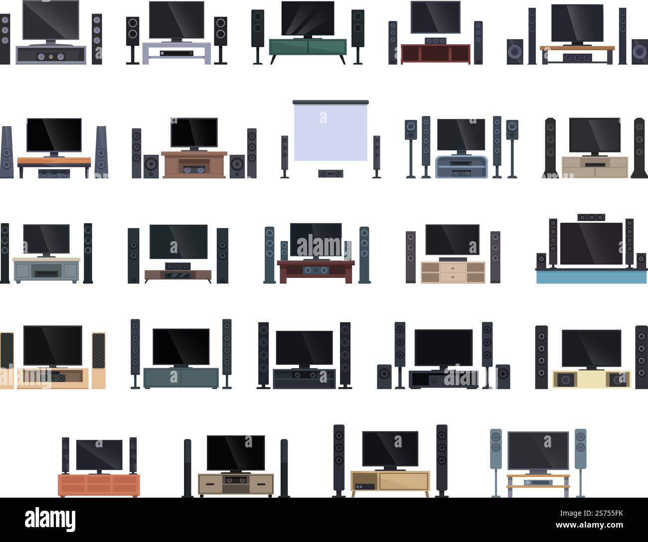 Home theater icons set cartoon vector. Computer speaker. Audio cd. Home ...