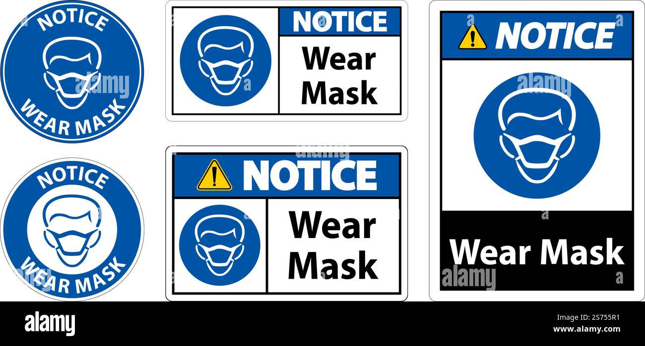 Notice Wear Mask Sign On White Background Stock Vector Image & Art - Alamy