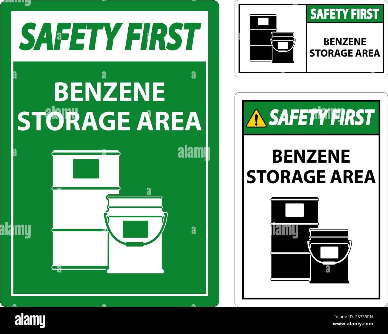 Safety First Benzene Storage Area Sign On White Background Stock Vector ...