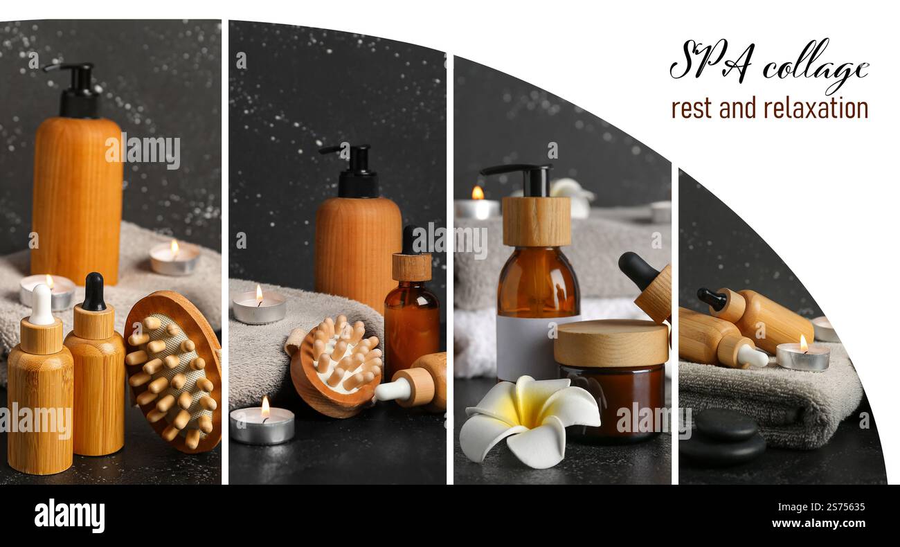 Spa collage with accessories and cosmetics Stock Photo - Alamy
