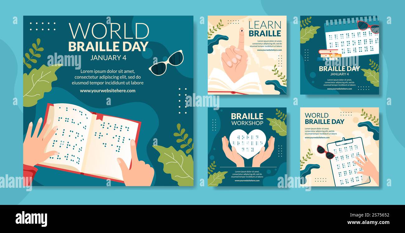 World Braille Day Social Media Post Flat Cartoon Hand Drawn Templates ...