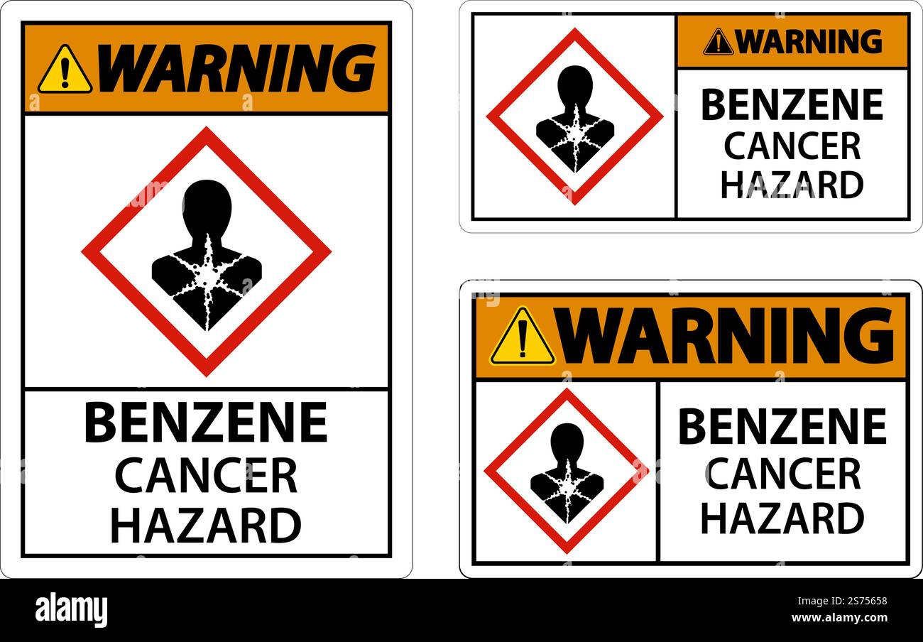 Warning Benzene Cancer Hazard GHS Sign On White Background Stock Vector ...