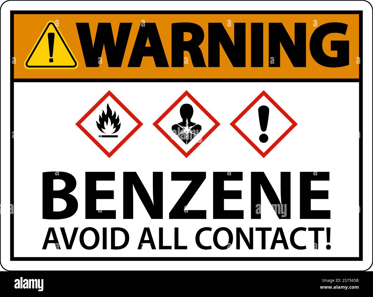 Warning Benzene Avoid All Contact GHS Sign On White Background Stock ...