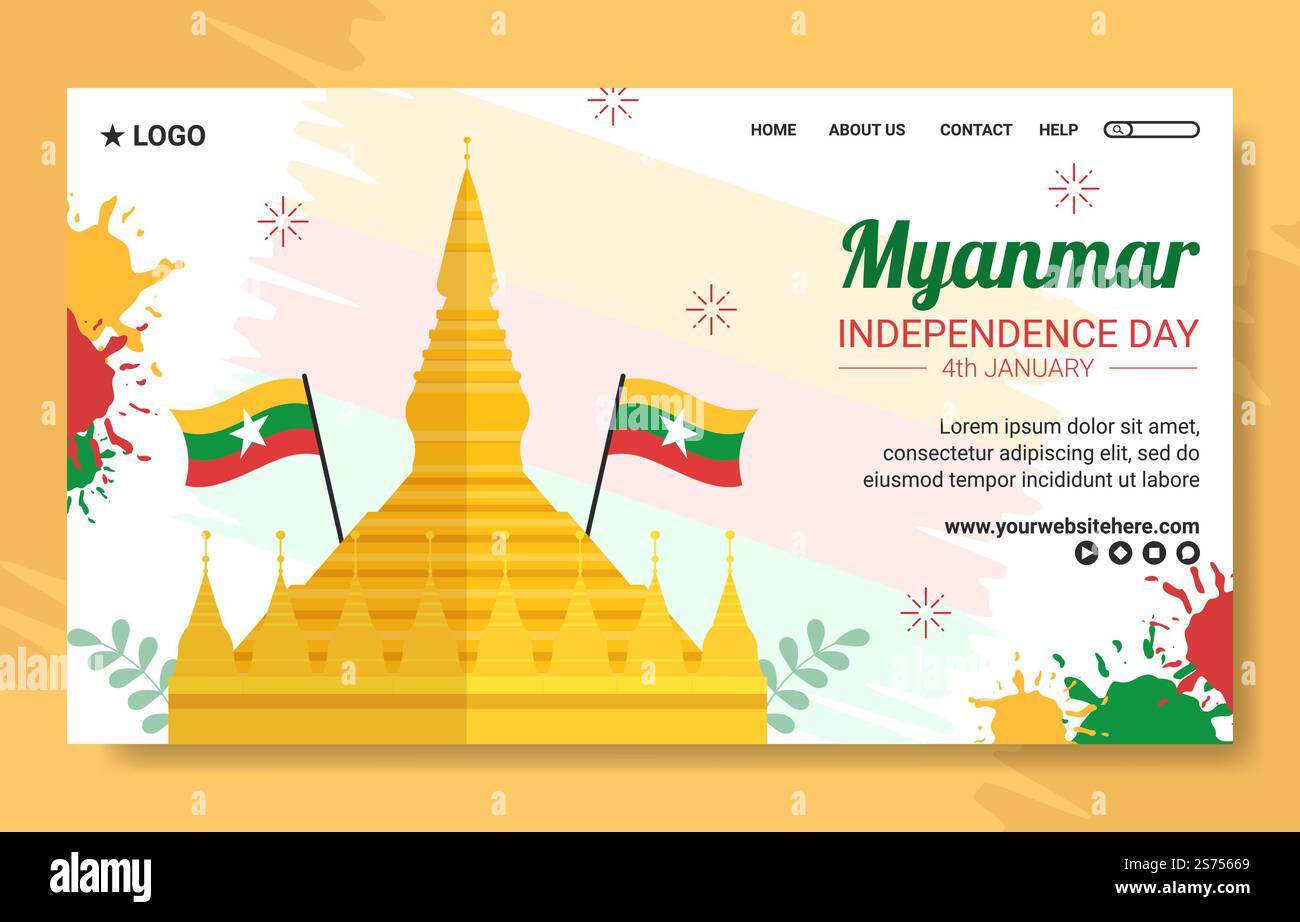 Myanmar Independence Day Social Media Landing Page Flat Cartoon Hand ...