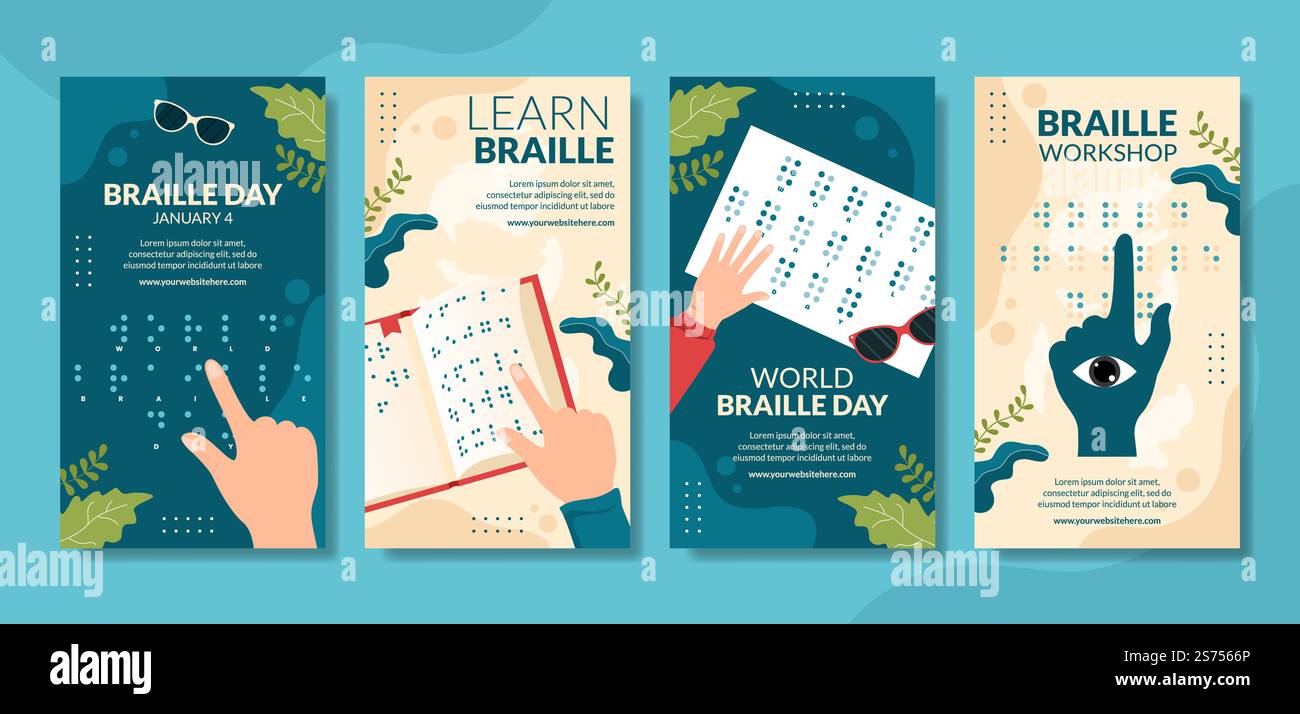 World Braille Day Social Media Stories Flat Cartoon Hand Drawn ...