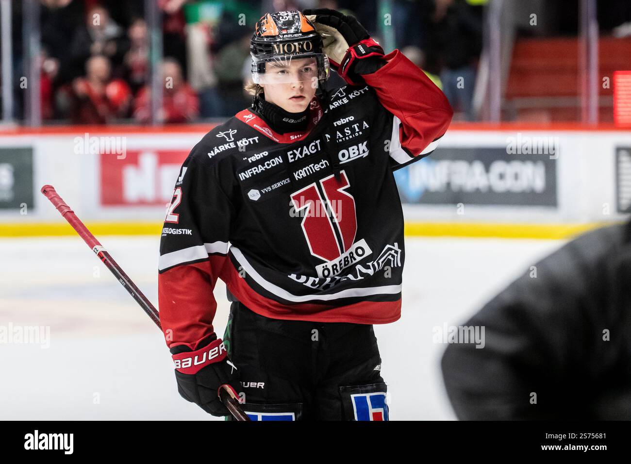250118 Örebros Noah Steen deppar efter ishockeymatchen i SHL mellan ...