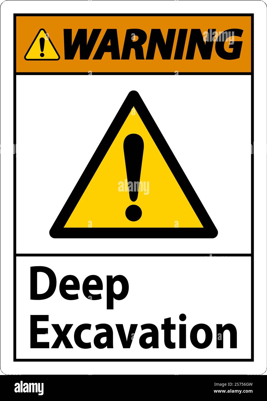 Deep Excavation Warning Sign On White Background Stock Vector Image ...