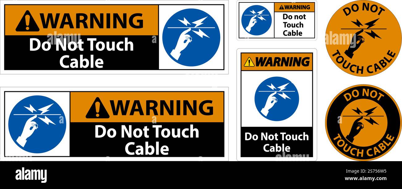 Warning Do Not Touch Cable Sign On White Background Stock Vector Image ...