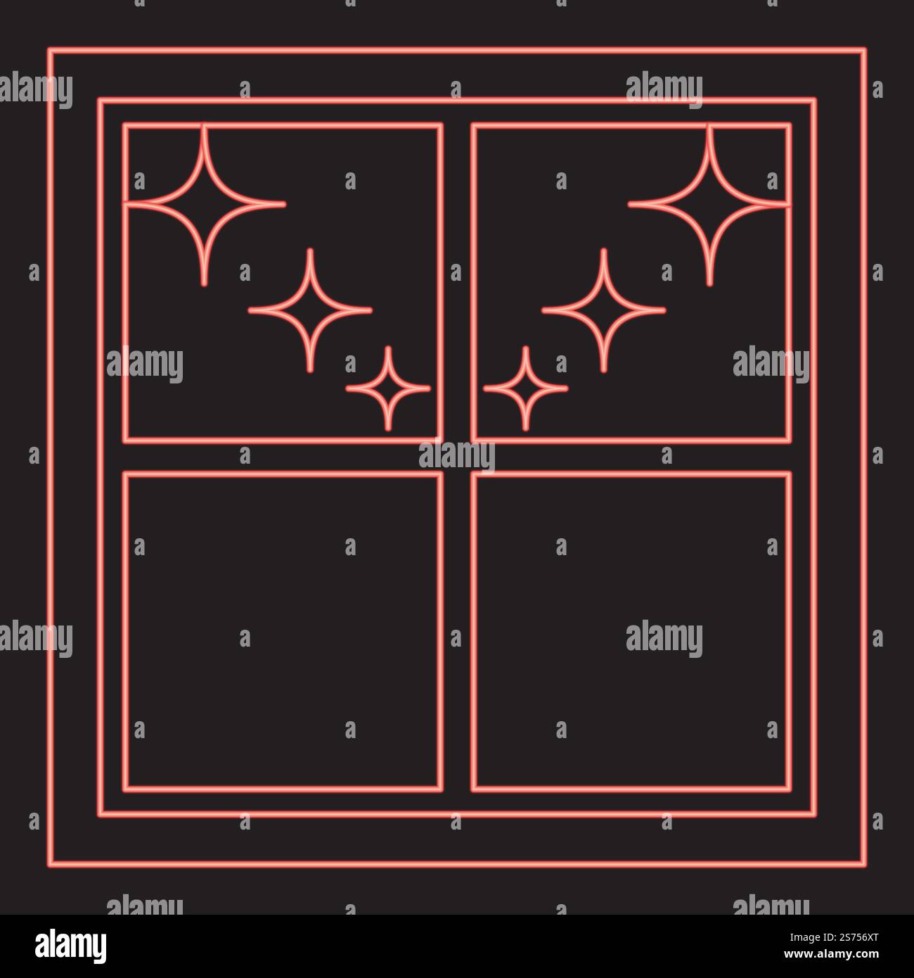 Neon window overlooking the night stars red color vector illustration ...