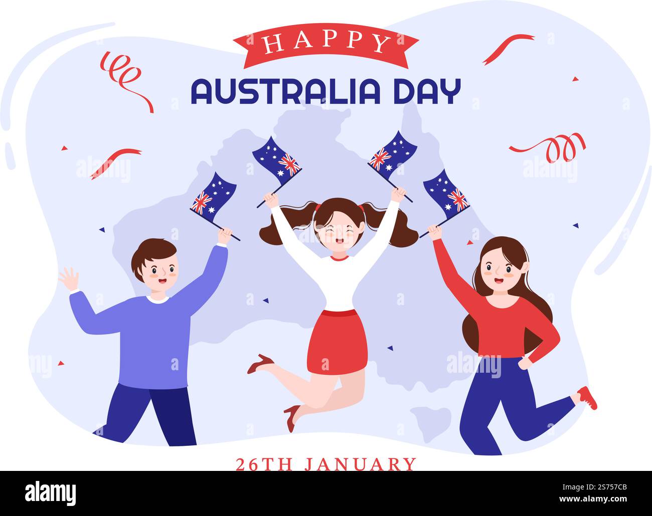 Happy Australia Day Observed Every Year on January 26th with Flags and Map to Diversity of ...