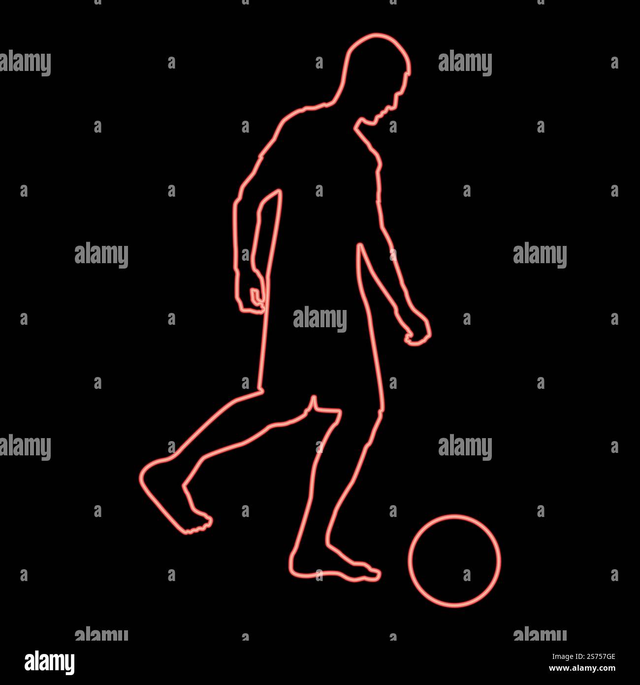 Neon man kicks the ball silhouette soccer player kicking ball side view ...