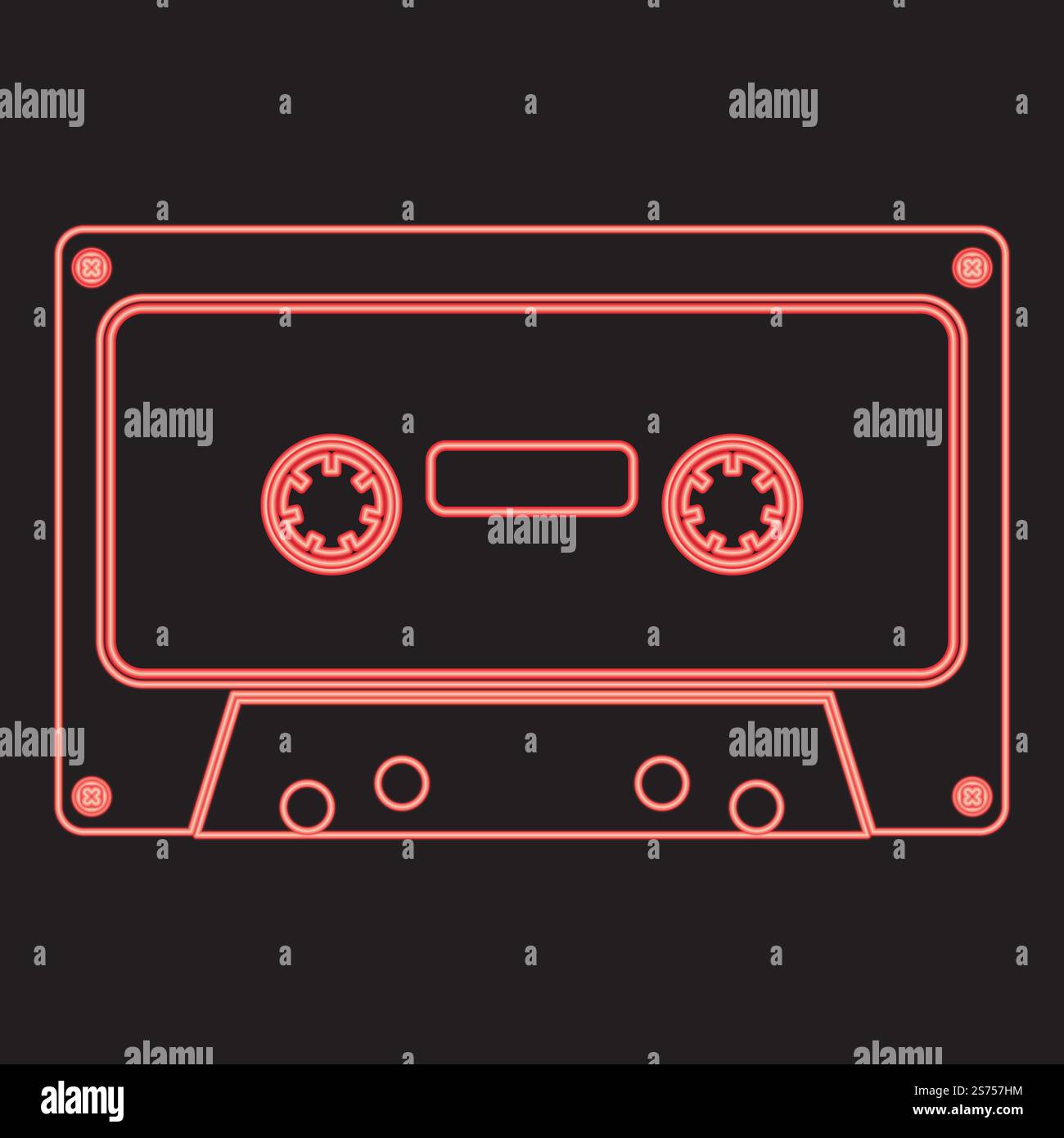 Neon retro audio cassette red color vector illustration image flat ...