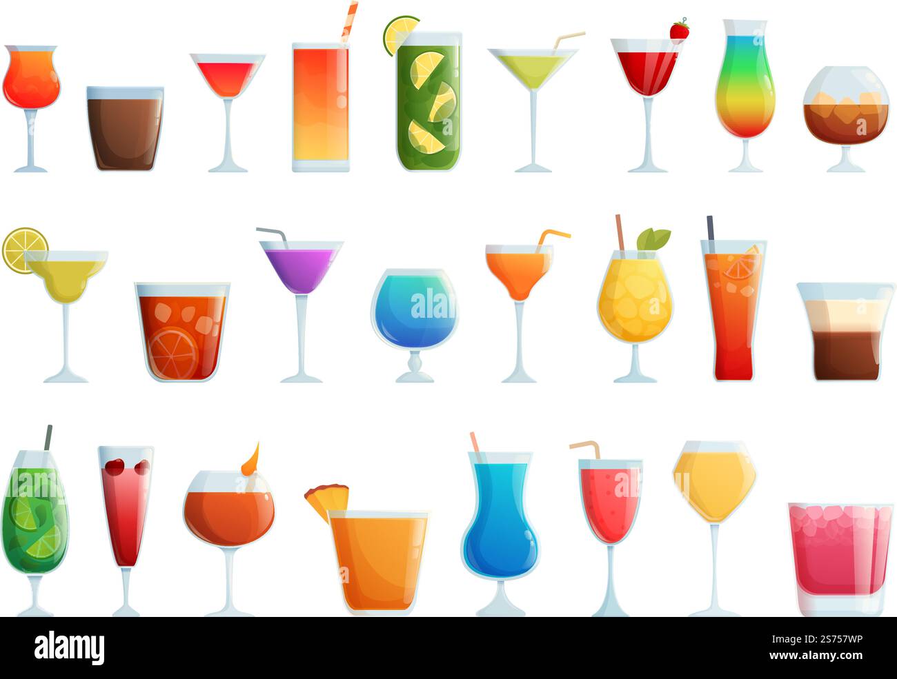 Alcoholic cocktail icons set cartoon vector. Food drink. Summer wine ...