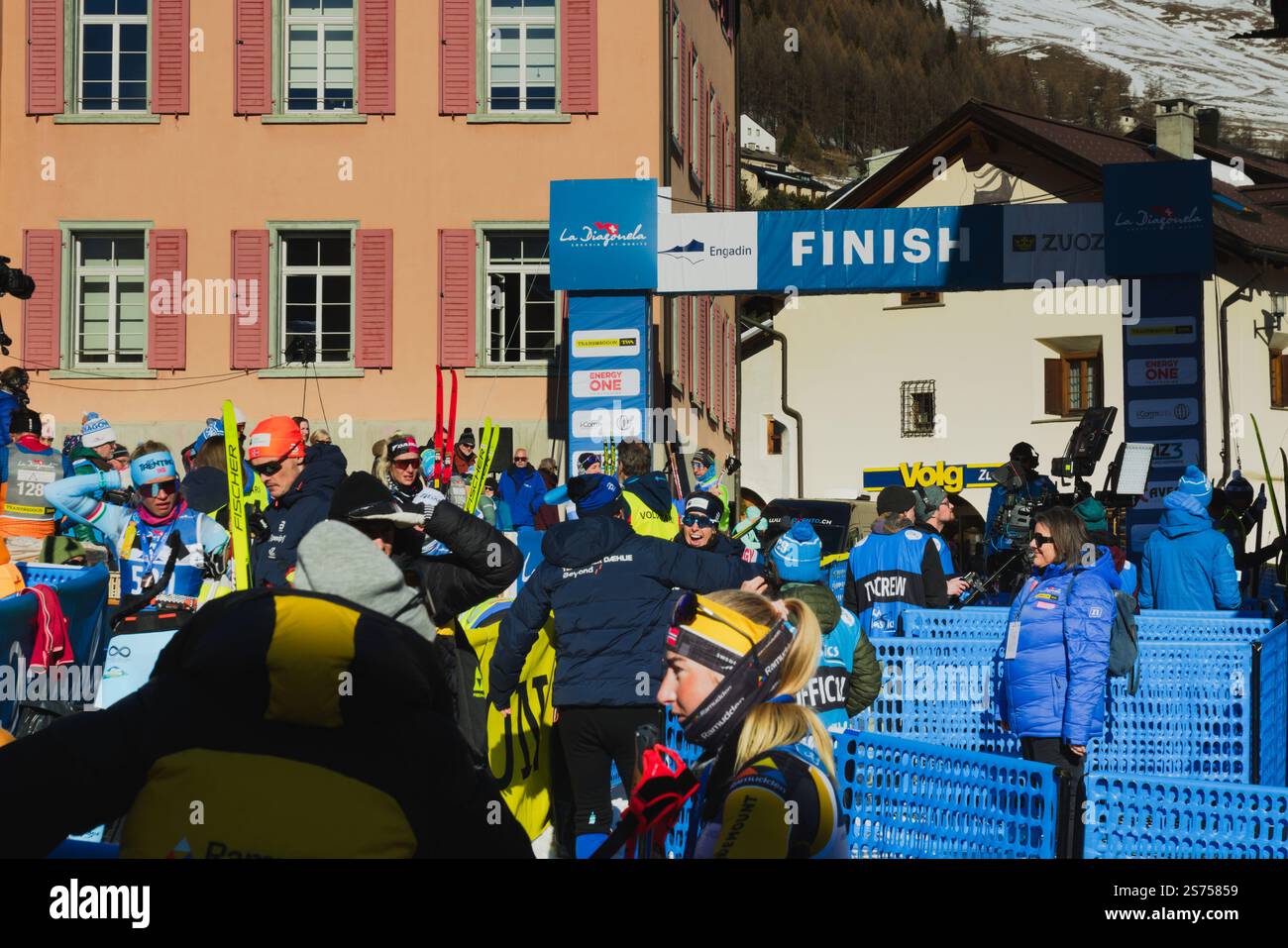 Zuoz, Switzerland - January 18, 2025: athletes and spectators at the ...