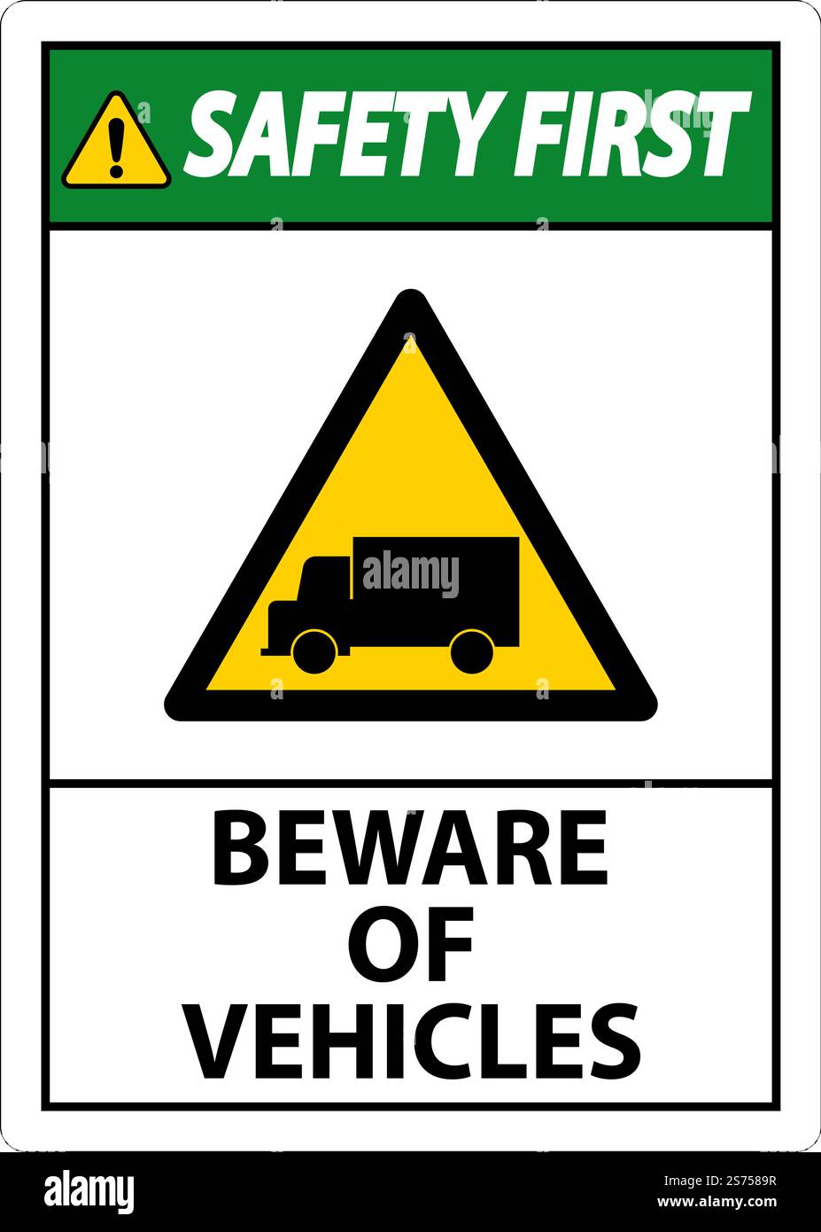 Safety First Beware of Vehicles Sign On White Background Stock Vector ...