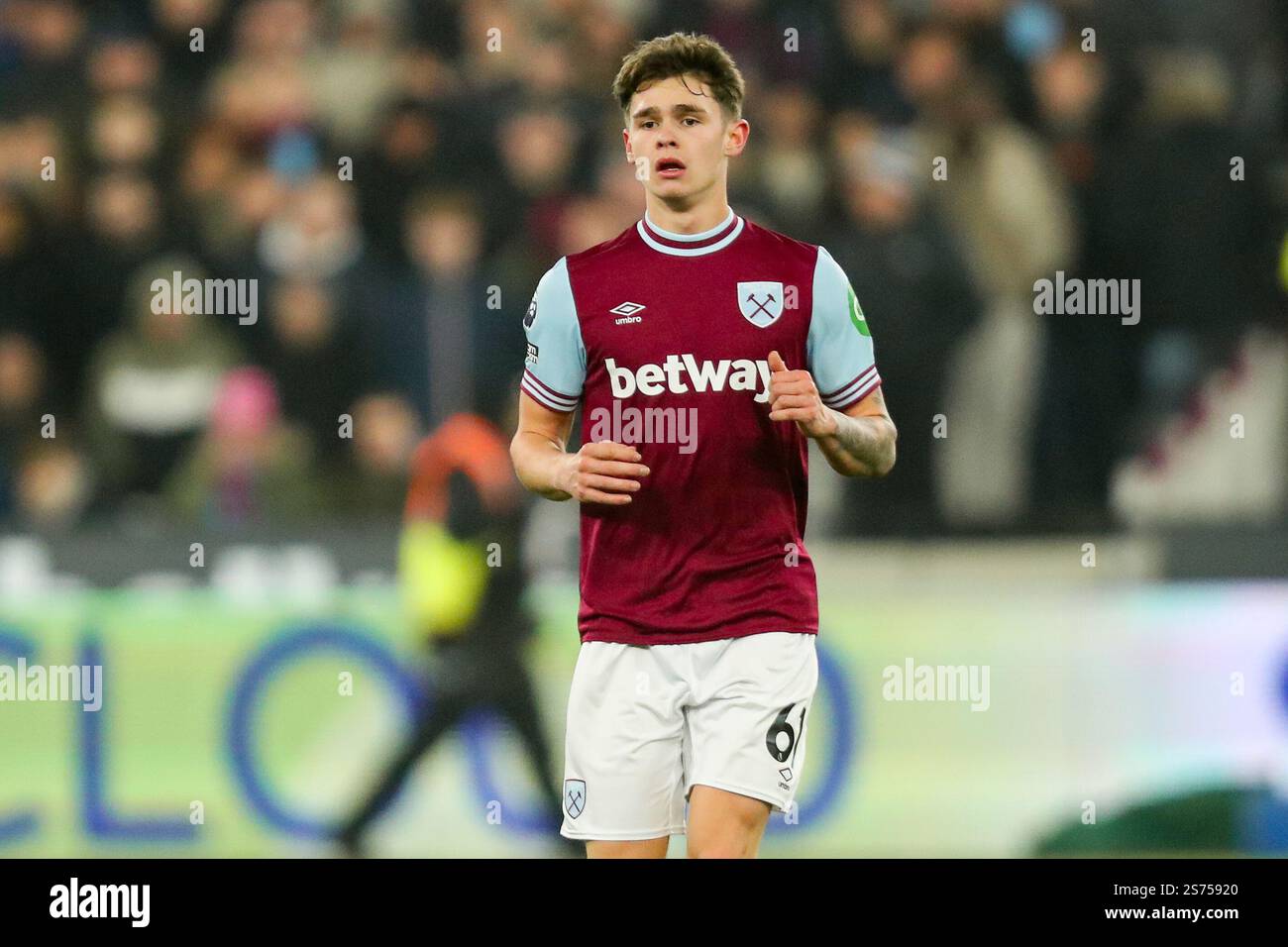 London, UK. 18th Jan, 2025. Lewis Orford of West Ham United looks on ...